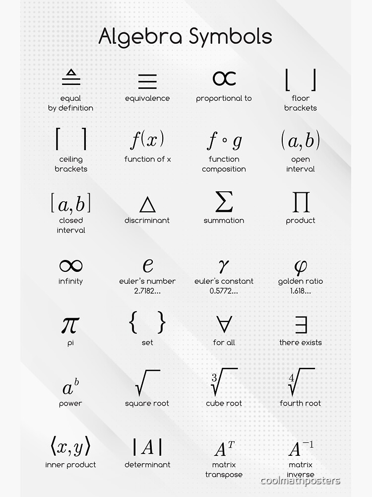"Algebra Symbols" Sticker for Sale by coolmathposters | Redbubble