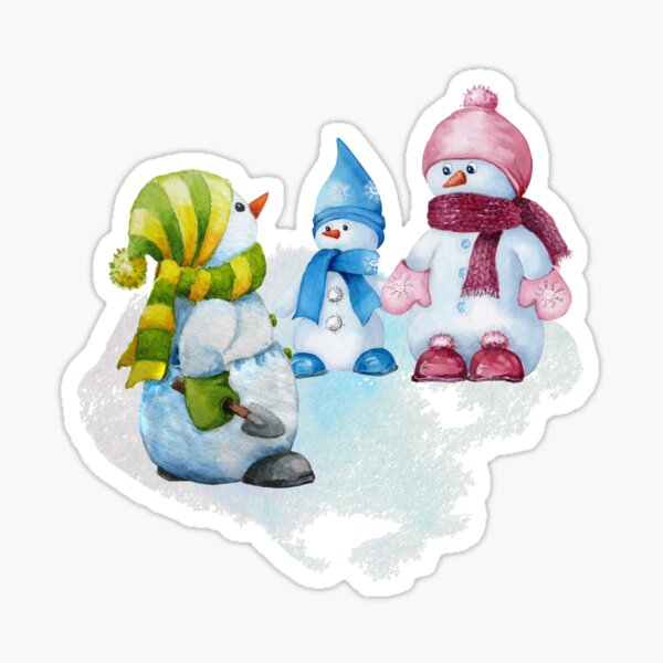 "Cute snowman family winter scene" Sticker by Brightful | Redbubble