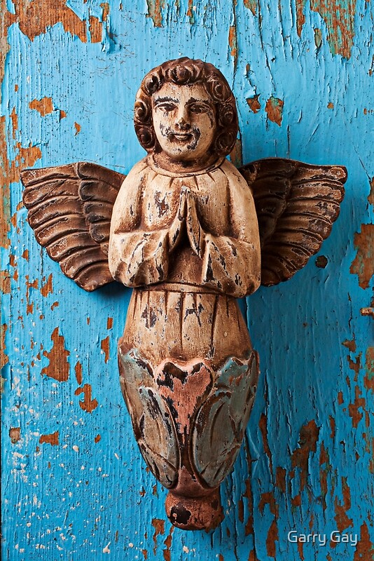 "Angel on blue wooden wall" by Garry Gay | Redbubble