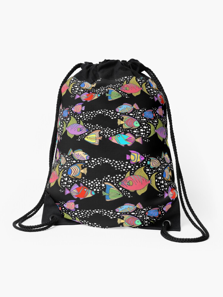 "Fish Fantasy Doodle Multicolor Inverted" Drawstring Bag for Sale by ...