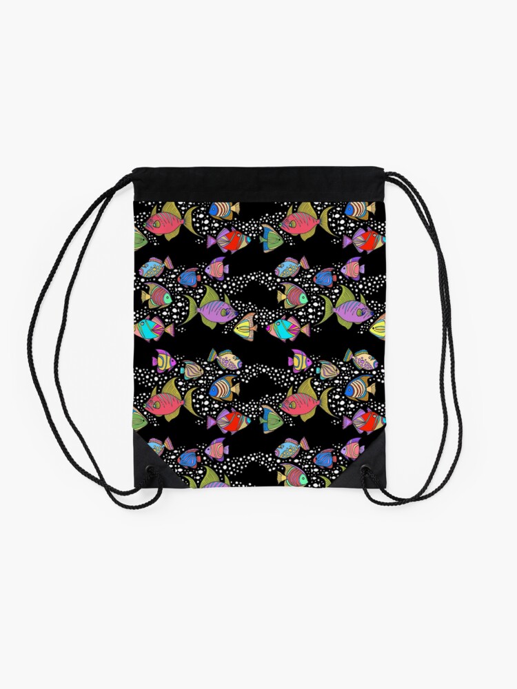 "Fish Fantasy Doodle Multicolor Inverted" Drawstring Bag for Sale by ...