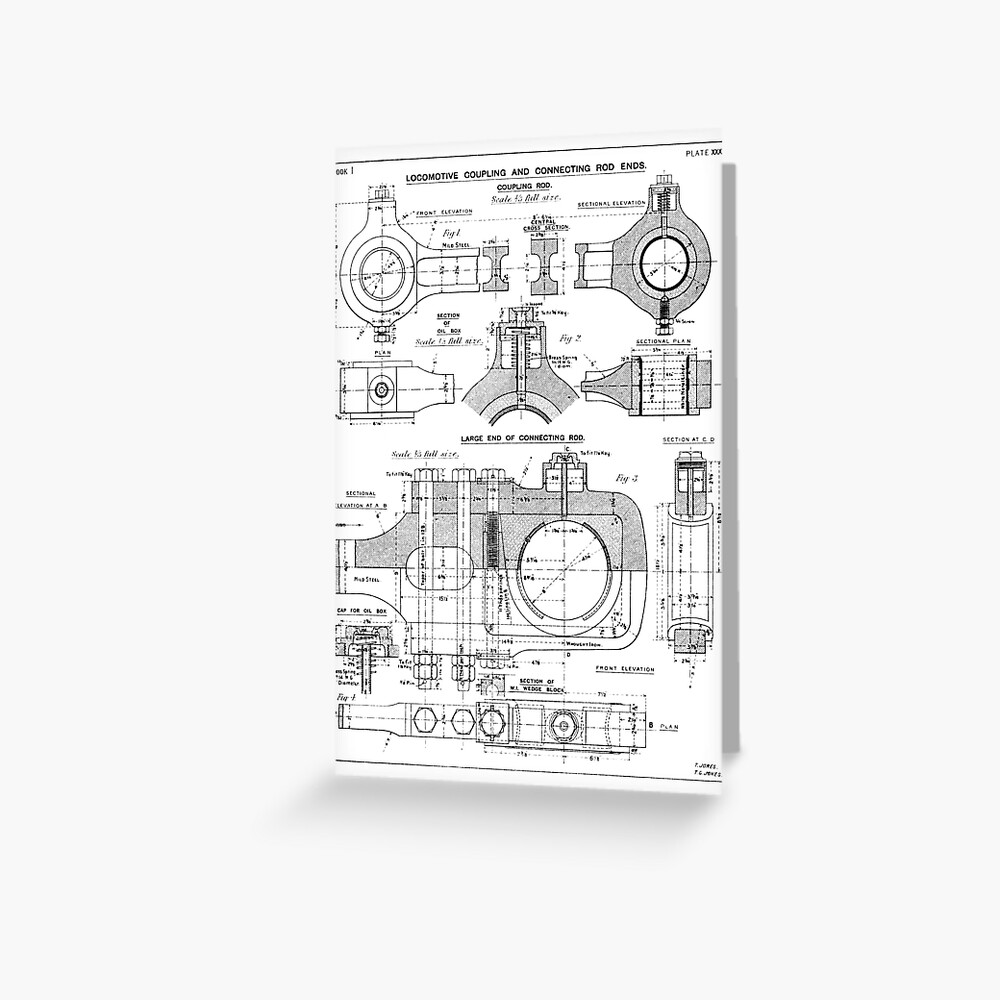 "Vintage drawing of locomotive coupling rods from an Edwardian textbook ...