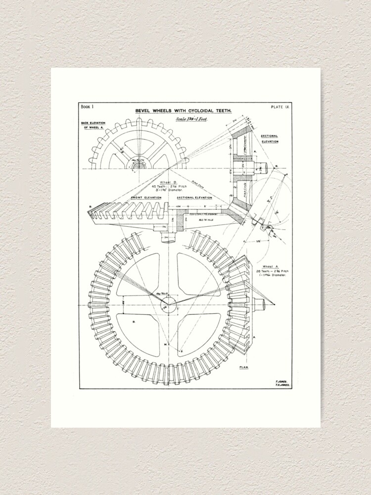 "Vintage drawing of gear wheels from an Edwardian textbook on technical ...