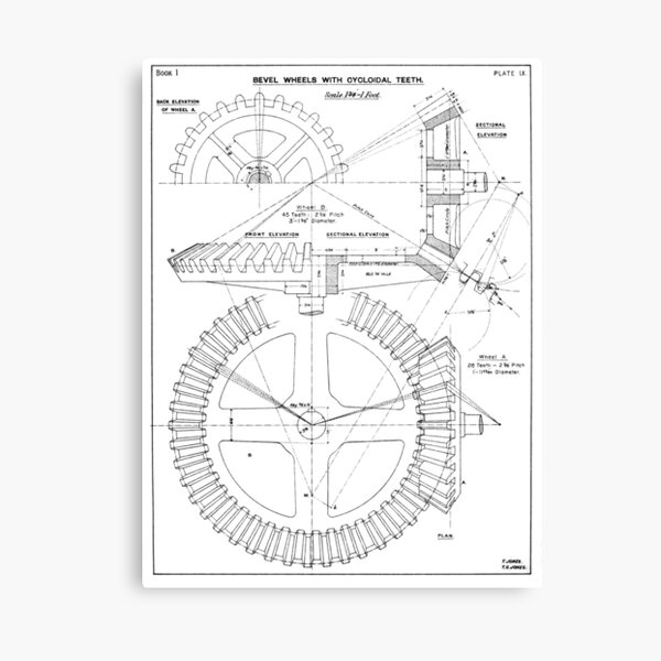 "Vintage drawing of gear wheels from an Edwardian textbook on technical ...
