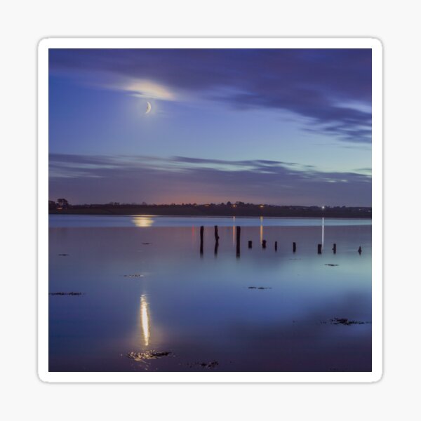 "Moon setting over Strangford Lough with an old jettie in the ...