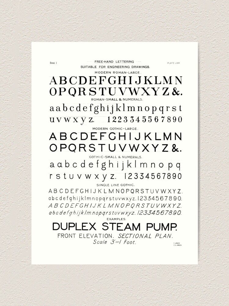 "Vintage technical drawing manual illustrating lettering for ...