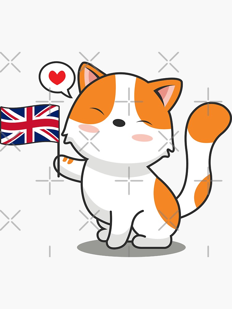"Cute Cat Holding Flag Of The United Kingdom" Sticker for Sale by Luan ...