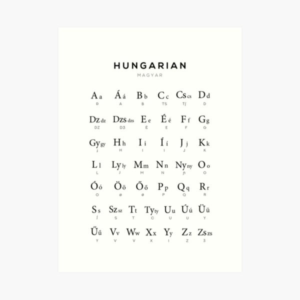 "Hungarian Alphabet Chart, Magyar Language Chart, White" Art Print for ...