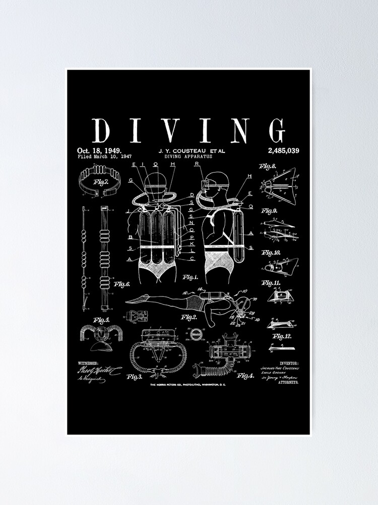 "Diving Equipment Diver Vintage Patent Drawing Print" Poster for Sale ...