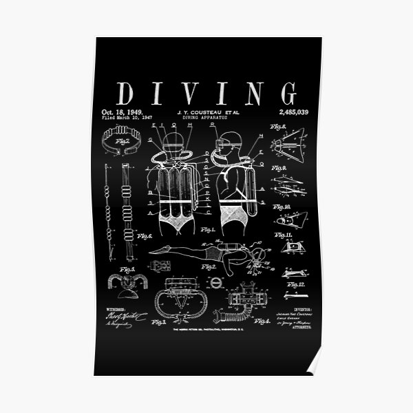 "Diving Equipment Diver Vintage Patent Drawing Print" Poster for Sale ...