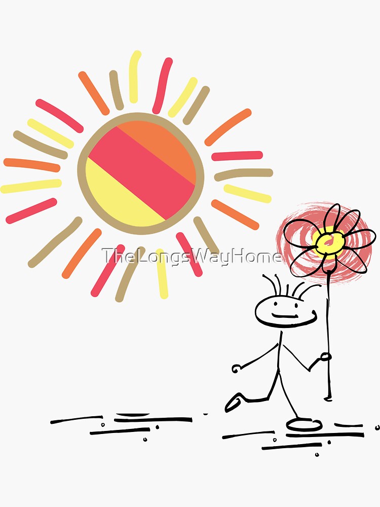 "Crayon Sun Stick Figure Flower" Sticker for Sale by TheLongsWayHome ...