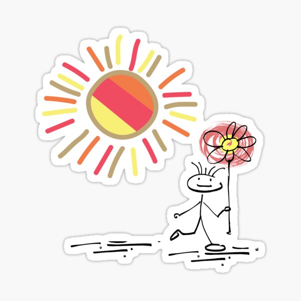 "Crayon Sun Stick Figure Flower" Sticker for Sale by TheLongsWayHome ...