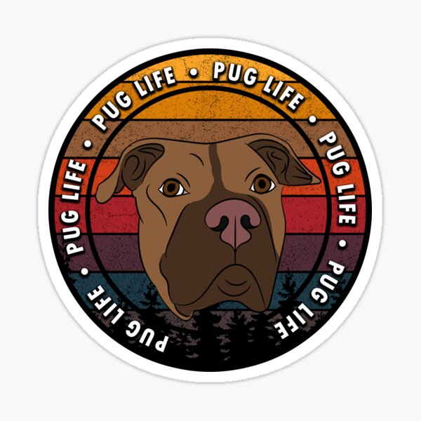 "Funny Pug Life distressed sunset retro dog face design" Sticker for ...