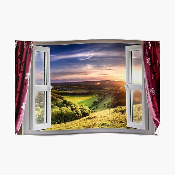 "View through an open window onto beautiful landscape" Poster by ...