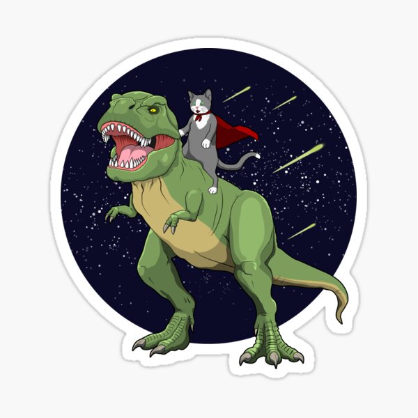 "Hero Cat Riding T-Rex Dinosaur Cosmic" Sticker for Sale by Rongway76 ...