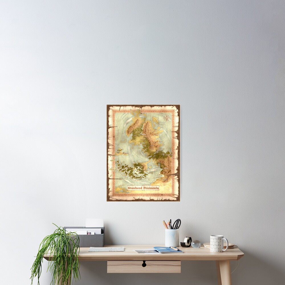 "Cartography Fantasy Map Tee - Stanheed Peninsula" Poster by Rensflow ...