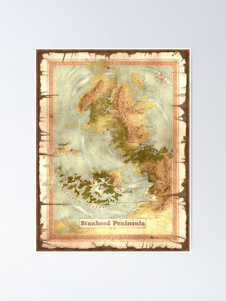 "Cartography Fantasy Map Tee - Stanheed Peninsula" Poster by Rensflow ...