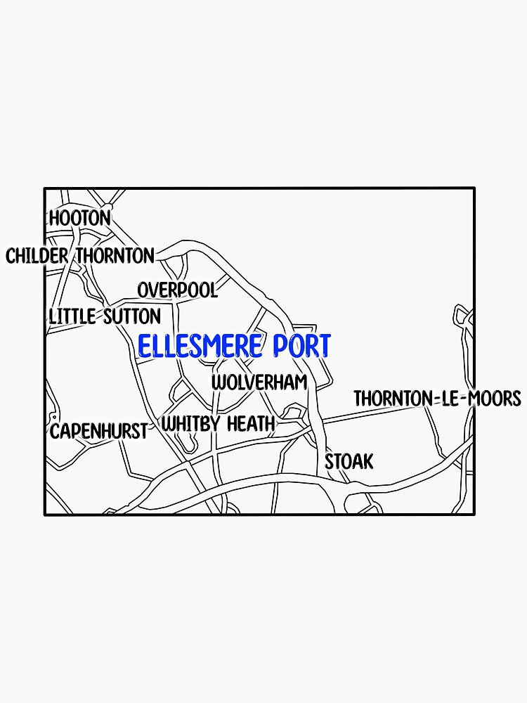 "Ellesmere Port Map with Labels (Blue)" Sticker for Sale by edajylix ...