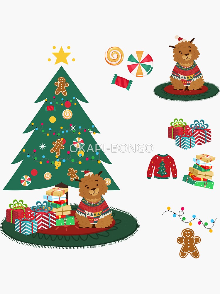 "Christmas fluffy dog & gingerbread man" Sticker for Sale by OKAPI ...