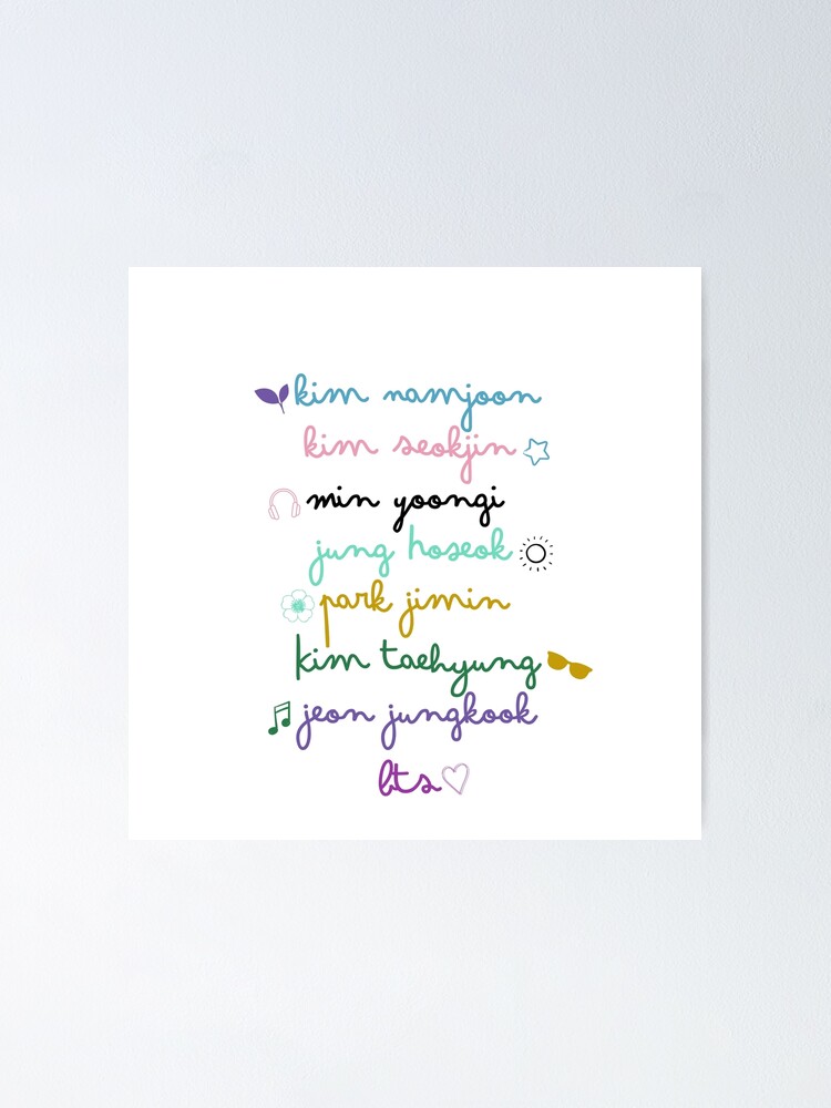 "BTS NAMES" Poster for Sale by Darelila | Redbubble