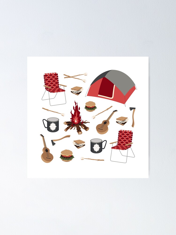 "Camping essentials in Red" Poster for Sale by studiovalko | Redbubble