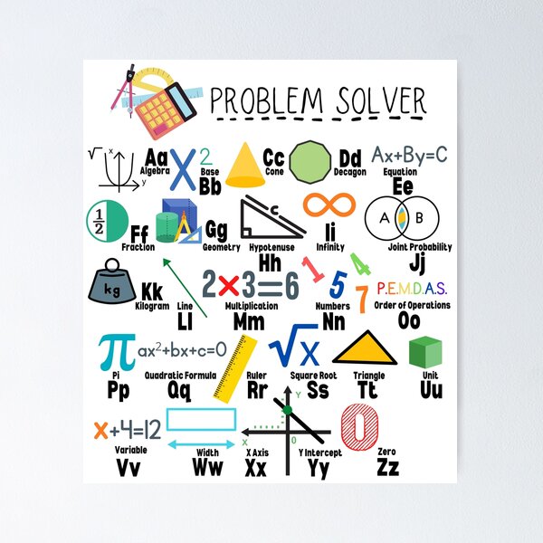 "Problem Solver Math Alphabet Math Teacher Classroom Alphabet" Poster ...