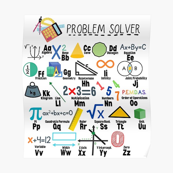 "Problem Solver Math Alphabet Math Teacher Classroom Alphabet" Poster ...