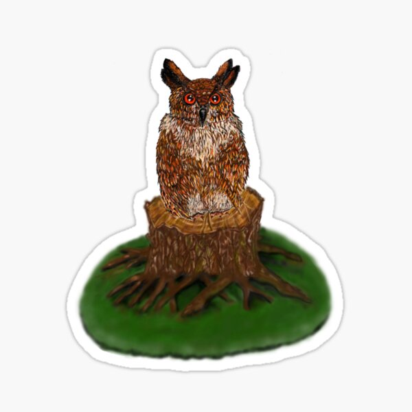 "Hand drawn Owl on a stomp" Sticker for Sale by AADesigning | Redbubble