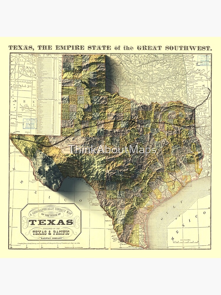 "1876 Texas Relief Map 3D digitally-rendered" Art Print for Sale by ...