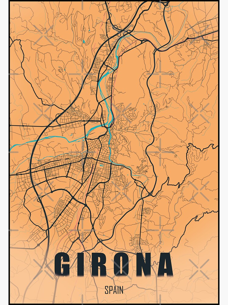 Sticker « Carte de la ville de Gérone en Espagne », par PostersProf1 ...