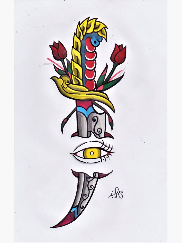 "Old School Dagger Tattoo" Sticker for Sale by Onisekaishop | Redbubble
