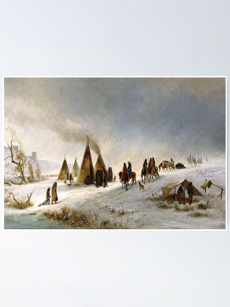 "[REMASTERED] "Indians in the snow" - William Hahn 1880" Poster for ...