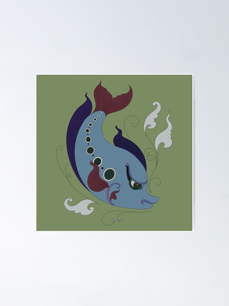 "Line Thai art Notopteridae fish in Himmapan Pound" Poster by ...