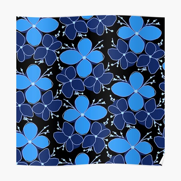 "Blue Lineart Flower Pattern" Poster for Sale by subidesigns | Redbubble