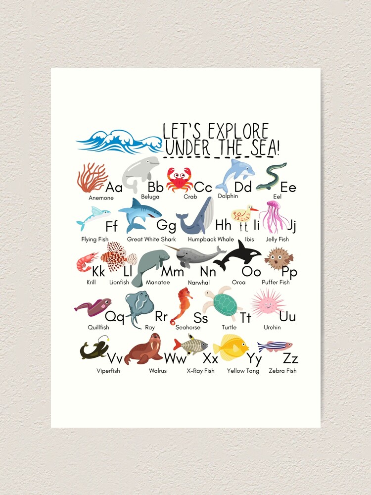 "Under the Sea Ocean Animals Alphabet Classroom ABC" Art Print by ...