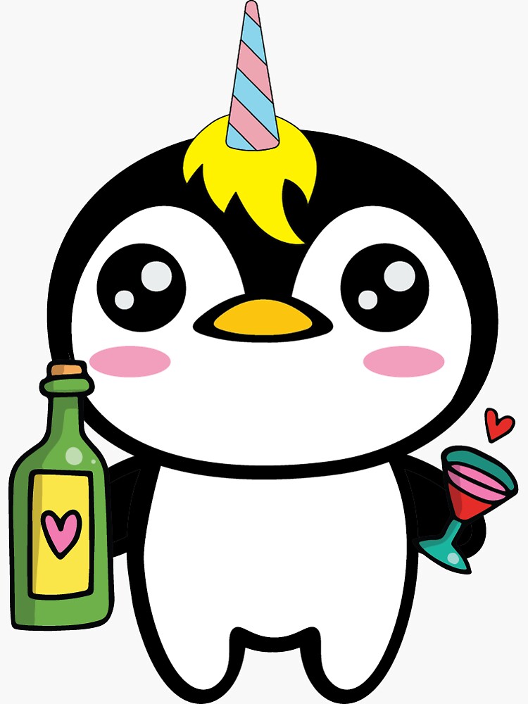"Kawaii Penguin Unicorn Wannabe With Drinks Food Cute Blushing Animals ...