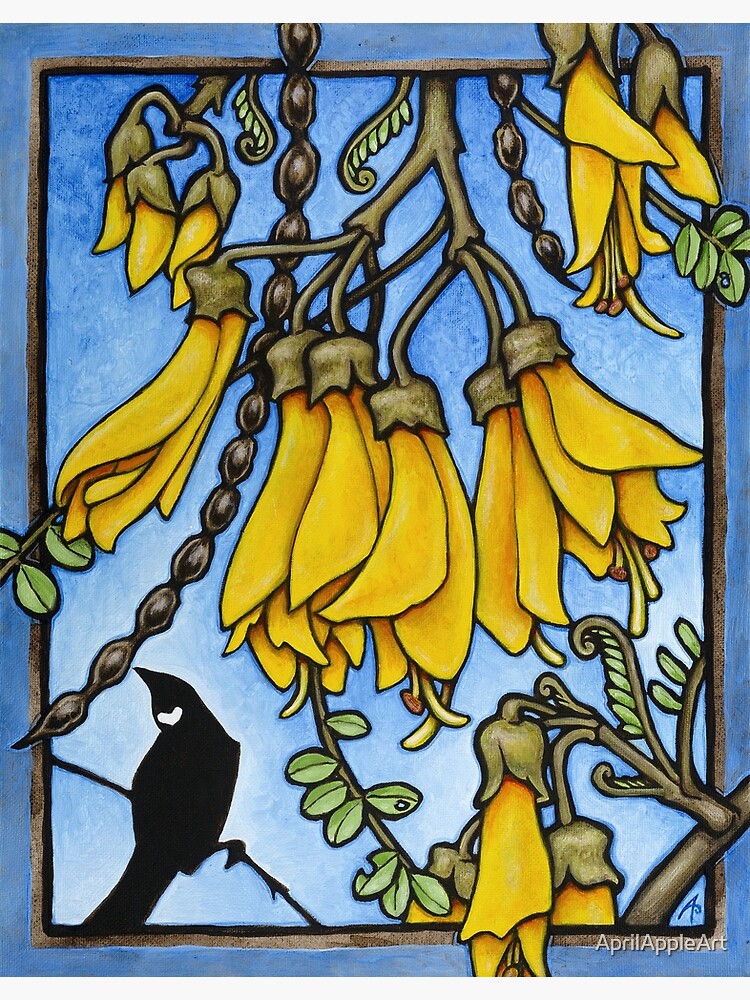 "Tui in the kowhai tree" Art Print for Sale by AprilAppleArt | Redbubble