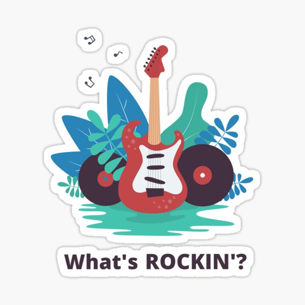 "Electric guitar, vinyl record and floral motives - rocking" Sticker ...