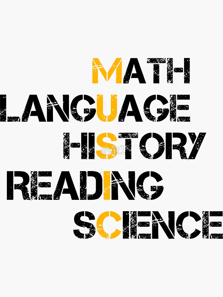"Meaning of Music, Math, Language, History, Reading, Science, WhiteFont ...