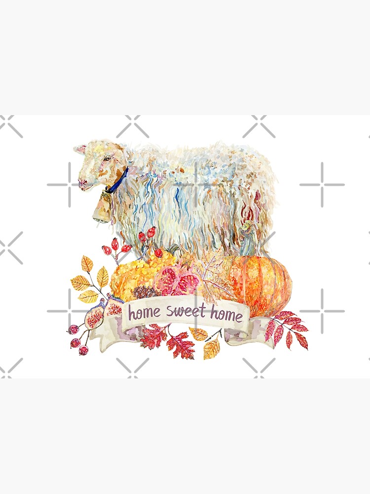 "Home Sweet Home Sheep with Fall Harvest Wreath" Poster for Sale by ...
