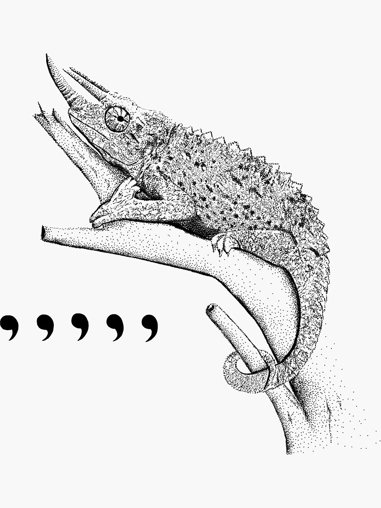 "'Comma, Chameleon' - Pointillism Chameleon with Commas" Sticker for ...