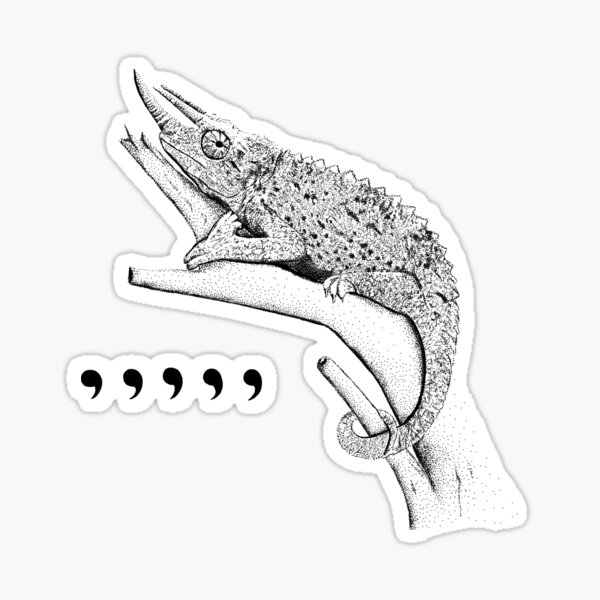"'Comma, Chameleon' - Pointillism Chameleon with Commas" Sticker for ...
