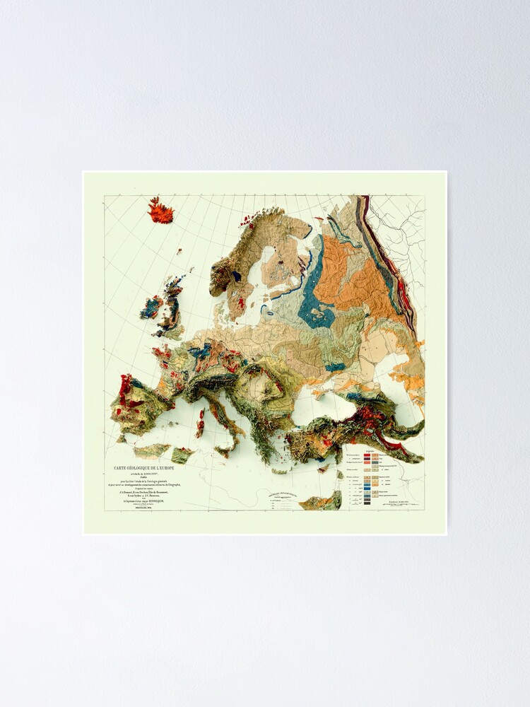 "1875 Europe Relief Map 3D digitally-rendered" Poster for Sale by ...