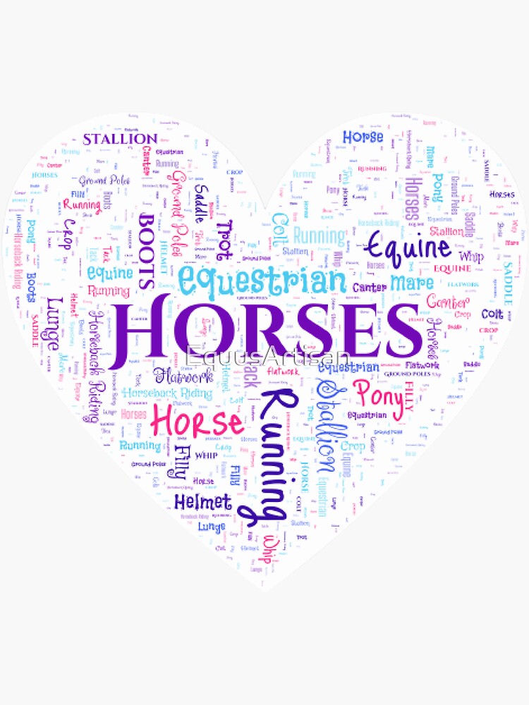 "Bright Heart Shaped Equestrian Word Cloud" Sticker for Sale by ...