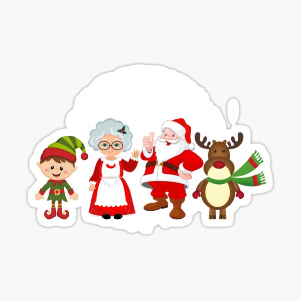 "Santa Friends Mrs. Claus, Rudolph, and Elf " Sticker for Sale by ...