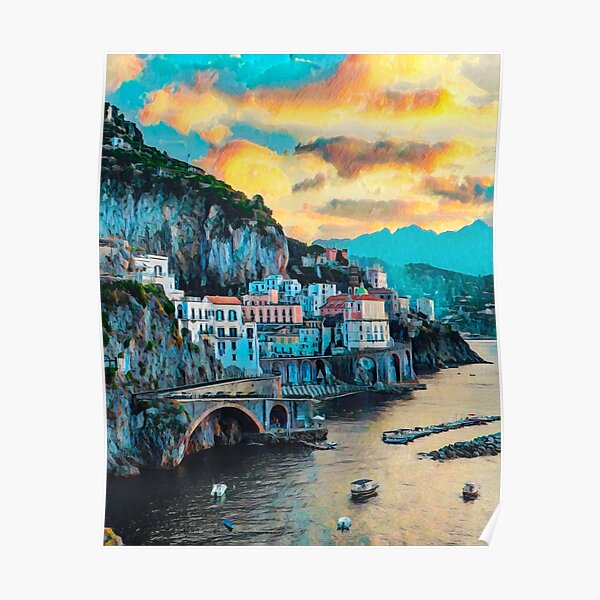 "Coastal, Beach Art, Blue Water, Sea, Ocean, Cliffs, Italy" Poster for Sale by Sofia-Draws ...