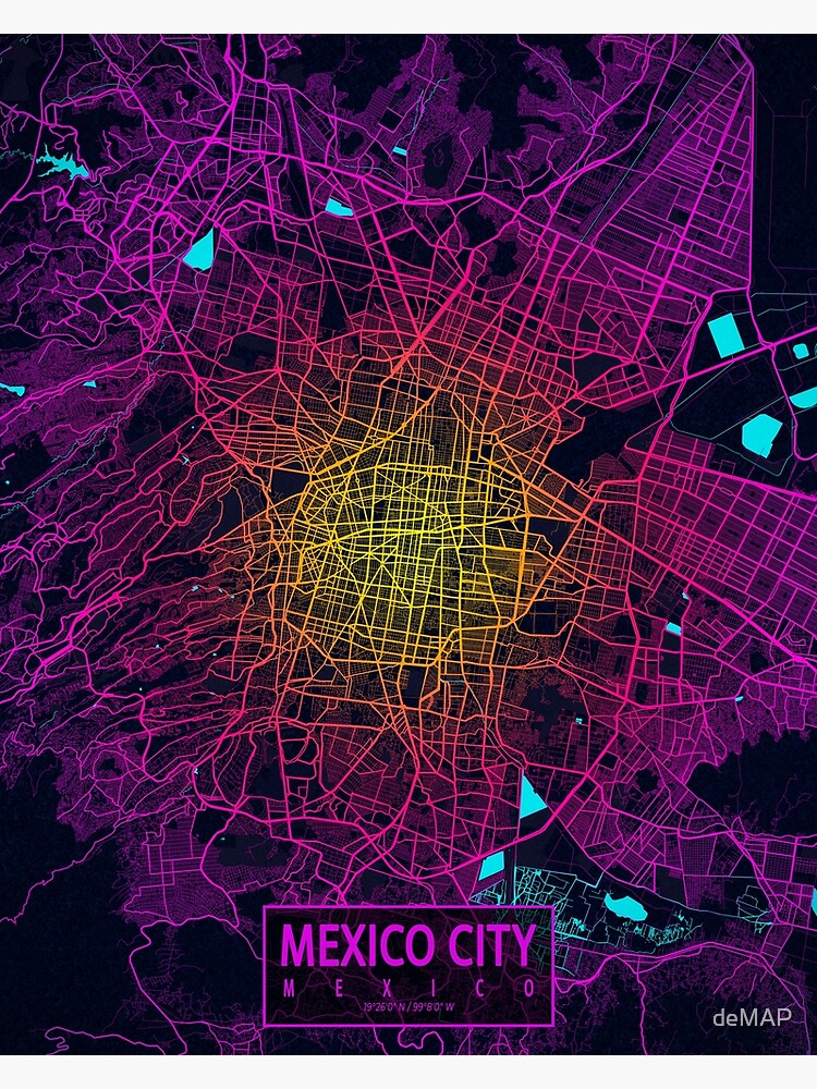 "Mexico City Map in Neon Lights" Poster by deMAP | Redbubble