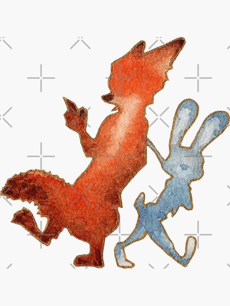 "Watercolor Silhouette Fox & Rabbit" Sticker by Krystal280791 | Redbubble