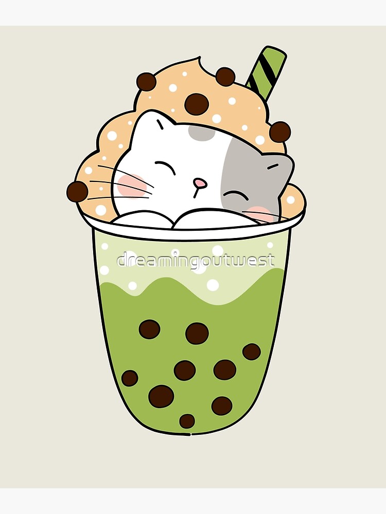 "Happy cat boba matcha bubble tea kawaii" Poster for Sale by ...