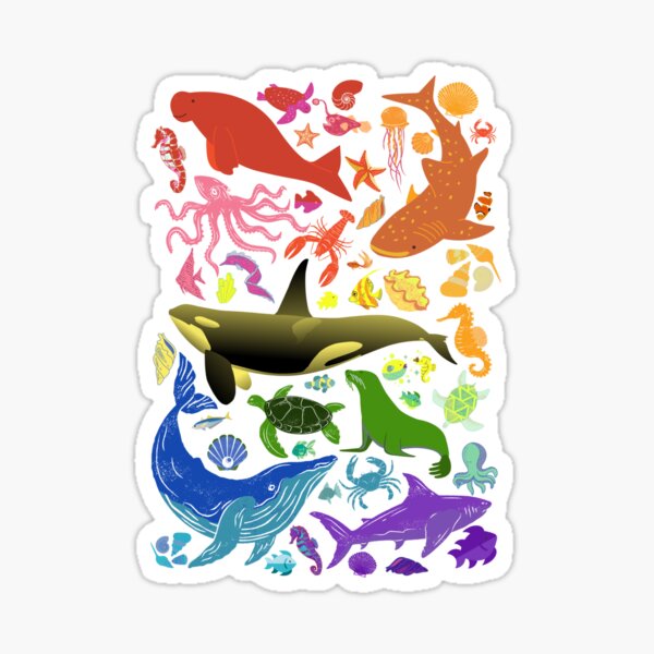 "Multicoloured rainbow ocean animal sea creatures" Sticker for Sale by ...